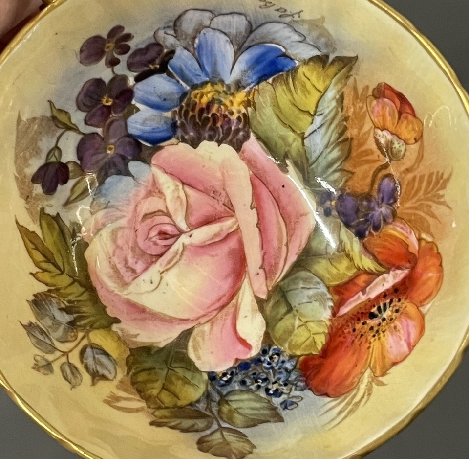 Antique Aynsley JA Bailey Cabbage Rose Poppy Terra Cotta Orange Teacup ...