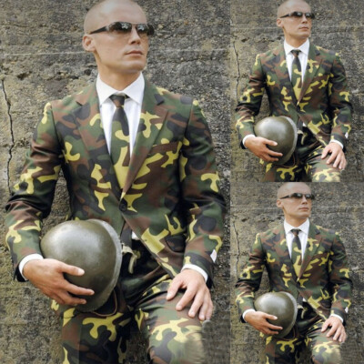 Camouflage Men Suits 2Pcs Formal Outdoor Military Casual Blazer Pant ...
