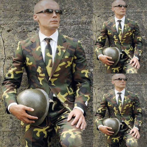 Camouflage Men Suits 2Pcs Formal Outdoor Military Casual Blazer Pant ...