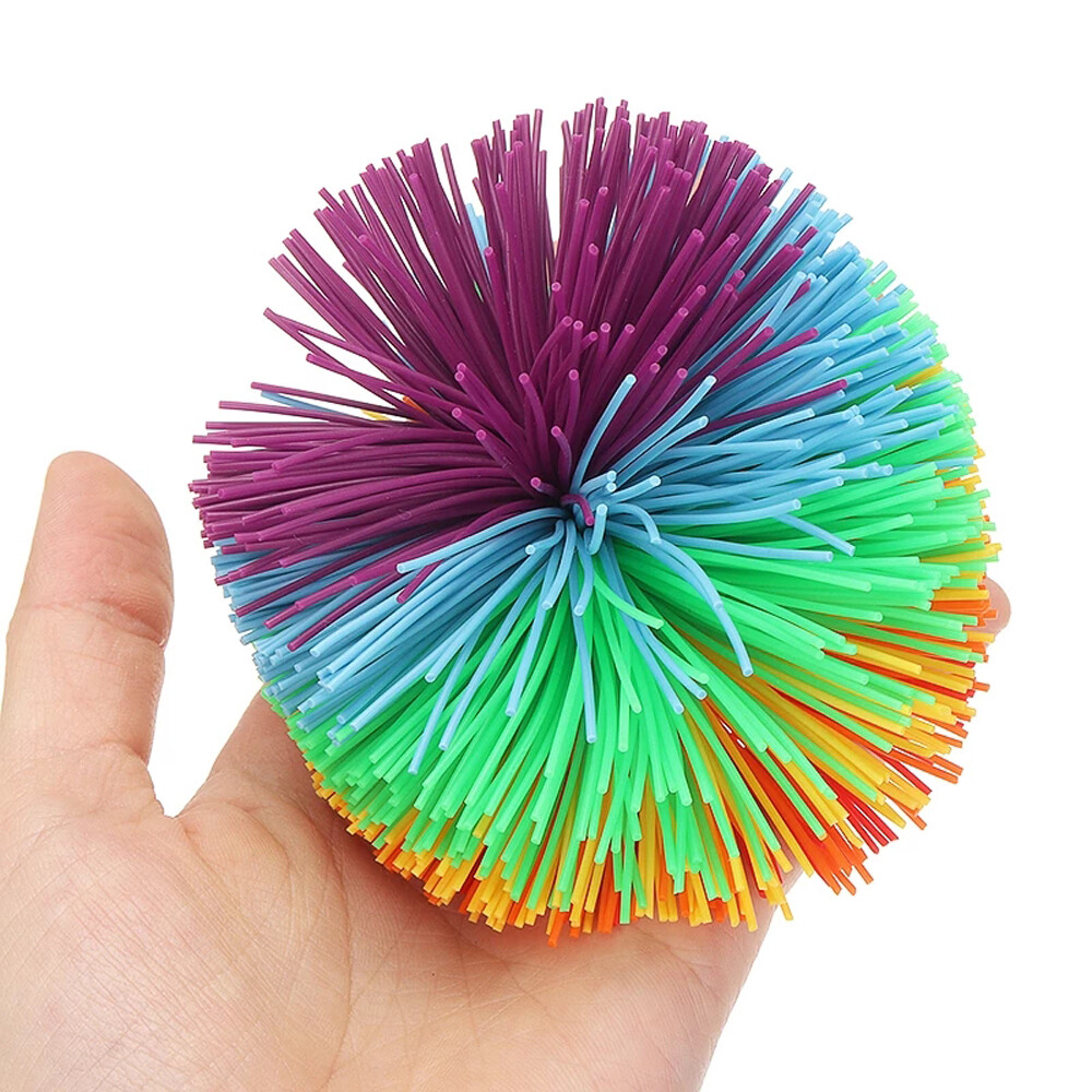Stringy Ball Sensory Toy Colorful Bouncy Ball/Rainbow Pom Ball/Fun ...