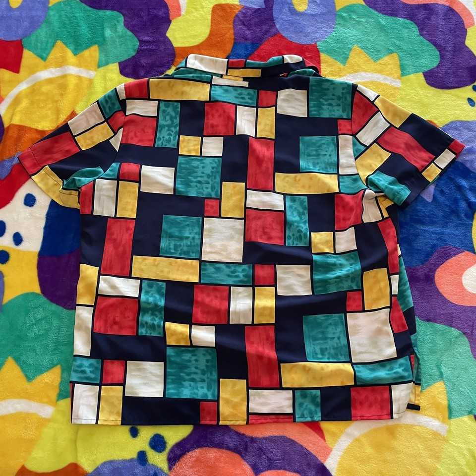 Vintage 90s Button Up Shirt Women’s 18 Multi-Color Geometric Squares ...