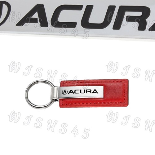 Acura Logo Emblem Authentic Red Leather Chrome Key Fob Keyring Keychain ...
