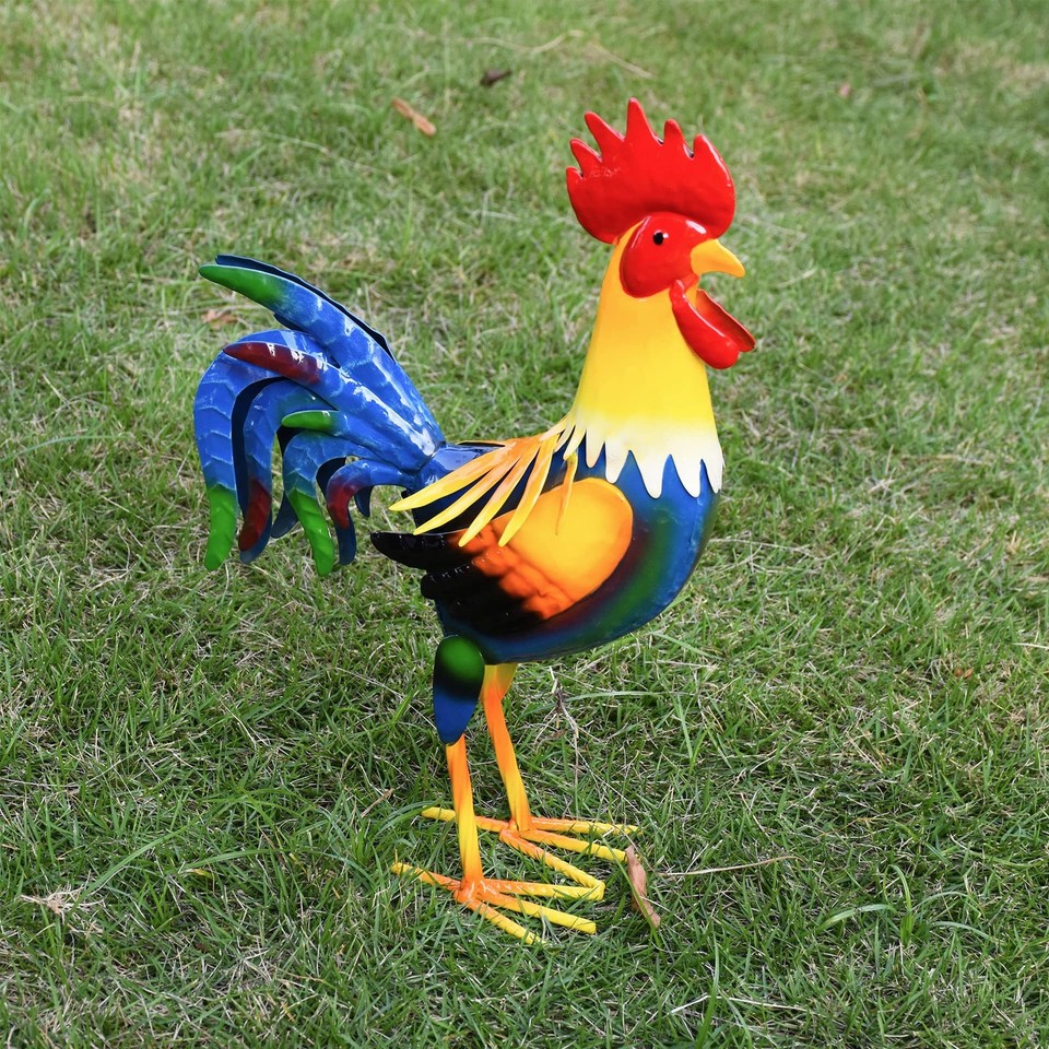 Metal Rooster Yard Art Chicken Garden Outdoor Decor, Metallic Roosters ...