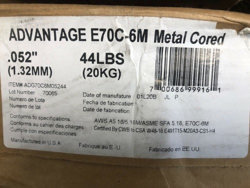 Advantage Metal Cored Tubular Welding Wire 44lbs .052" E70C-6M for sale ...