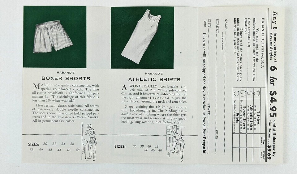 1960s Haband's Men's Boxer Shorts T-Shirts Underwear VTG Ad Pamphlet ...