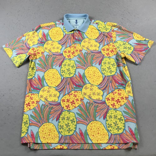 Chubbies Golf Polo Shirt Mens XL Yellow Blue Pineapple Floral Abstract ...