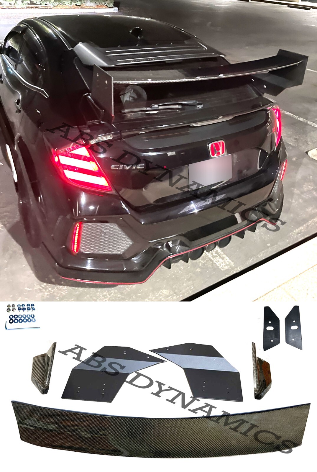 FOR 17-22 Honda Civic TYPE-R FK7 5D MU-Style Rear Spoiler Wing Carbon ...