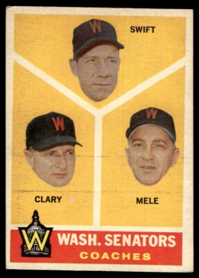 1960 Topps Baseball Card Bob Swift/Ellis Clary/Sam Mele Washington ...