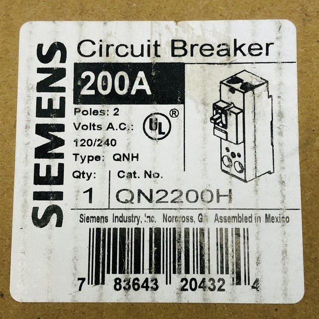 Siemens 200 Amp 2 Pole Circuit Breaker Qn2200 H for sale online | eBay
