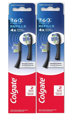 Colgate 360 Floss Tip Replaceable Head Toothbrush Refill Heads 2 Brush ...