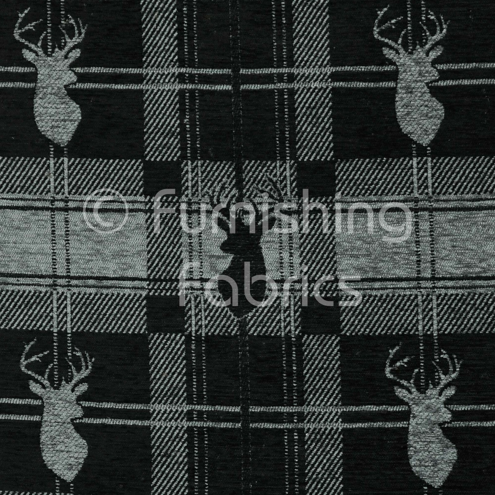 Soft Like Cotton Small Stag Pattern Upholstery Woven Fabric Grey Black ...