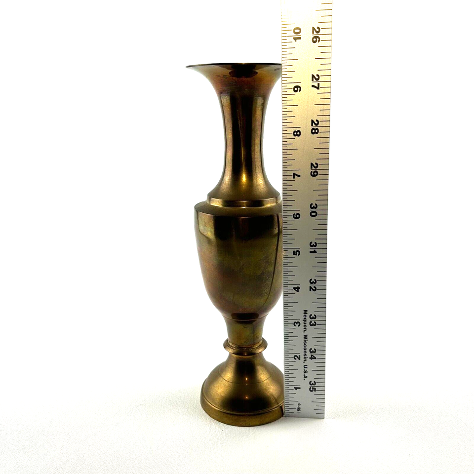 Brass 9.5” Tall MCM Vase with Smooth flared Rim Urn Decor India Vintage ...