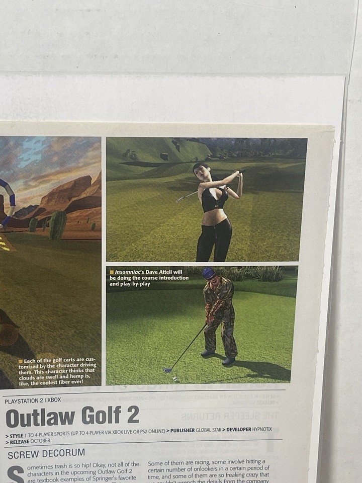 Outlaw Golf 2 Ps2 Xbox Vintage Video Game Preview Magazine Article ...