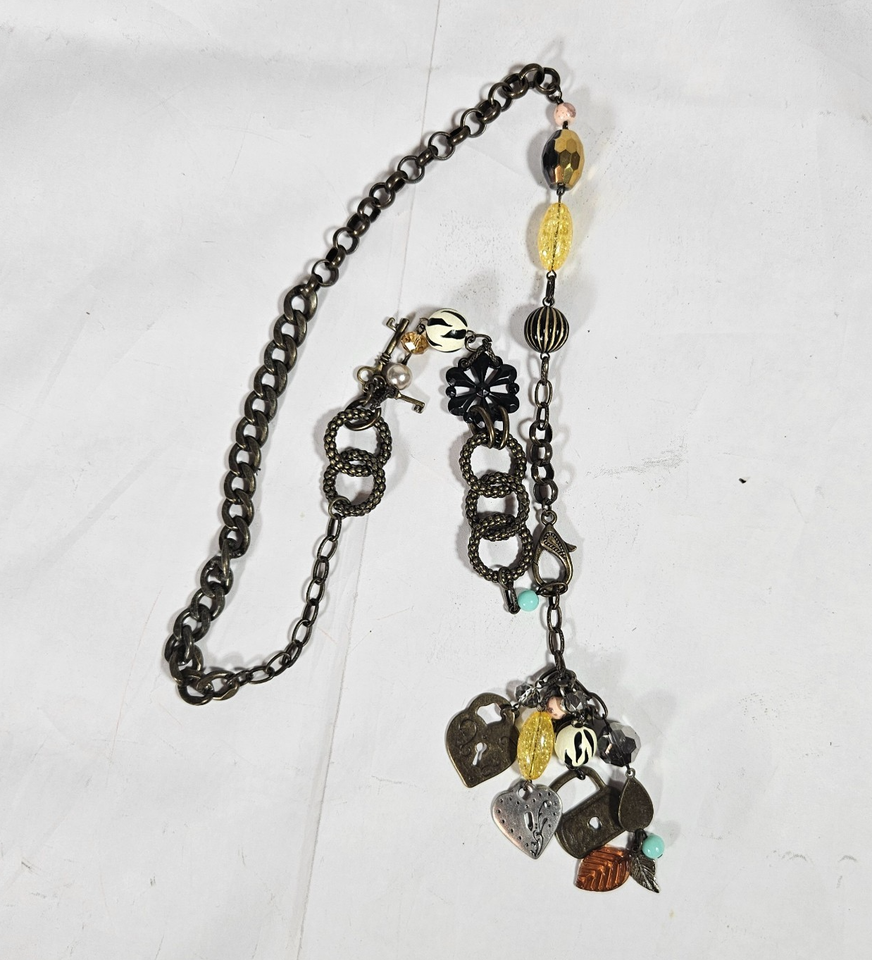 Plunder necklace heart multicolor beads key colorful chunky | eBay