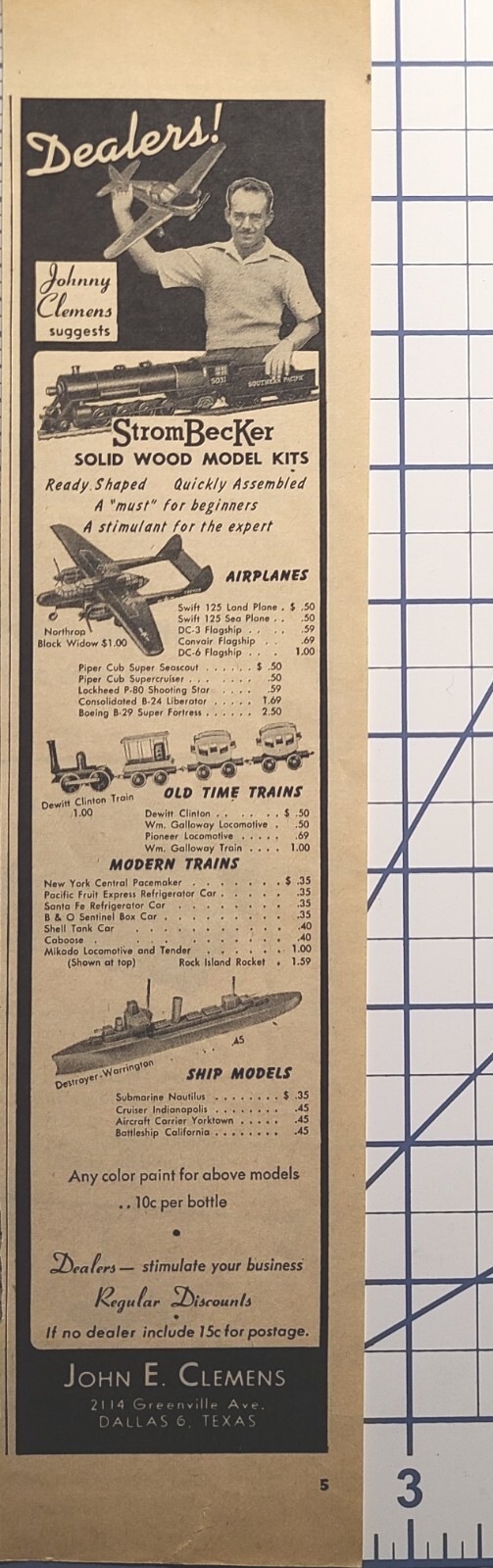Vintage Print Ad 1949 StromBecKer Solid Wood Model Kits Airplanes Ships ...