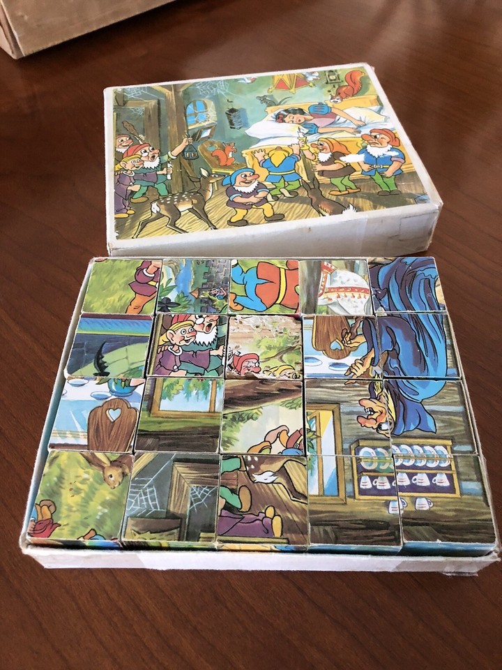 Vintage Picture Cube Puzzle 20 Disney Blocks Snow White & 7 Dwarfs | eBay