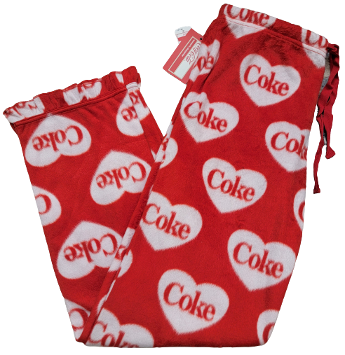 Official Coca-Cola Coke Cute Fleece Pajama Sleepwear Red Hearts Lounge ...