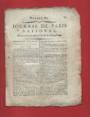 1793 JOURNAL DE PARIS NATIONAL 183 JUILLET | eBay