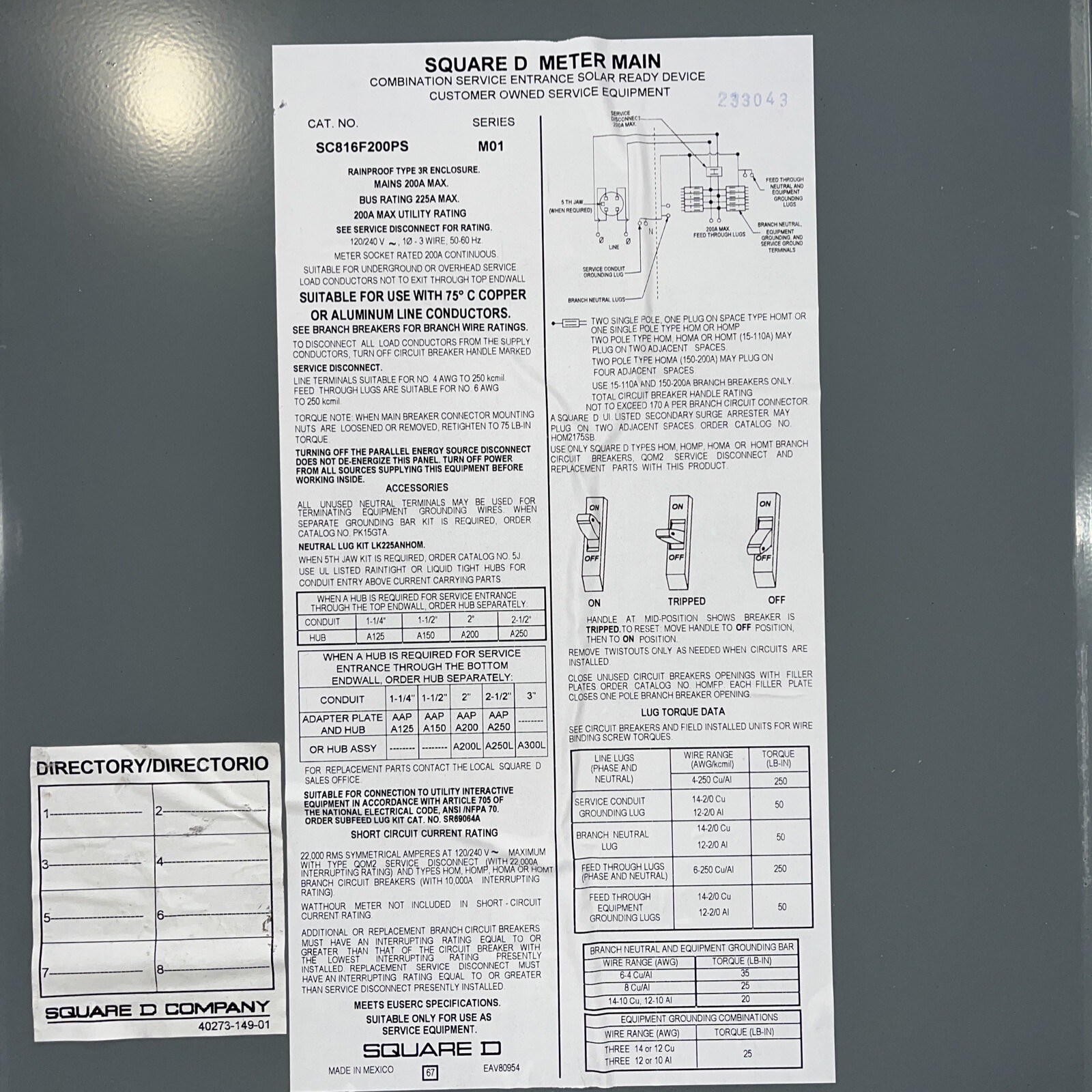 Square D by Schneider Electric Meter Main SC816F200PS Homeline 200 Amp ...