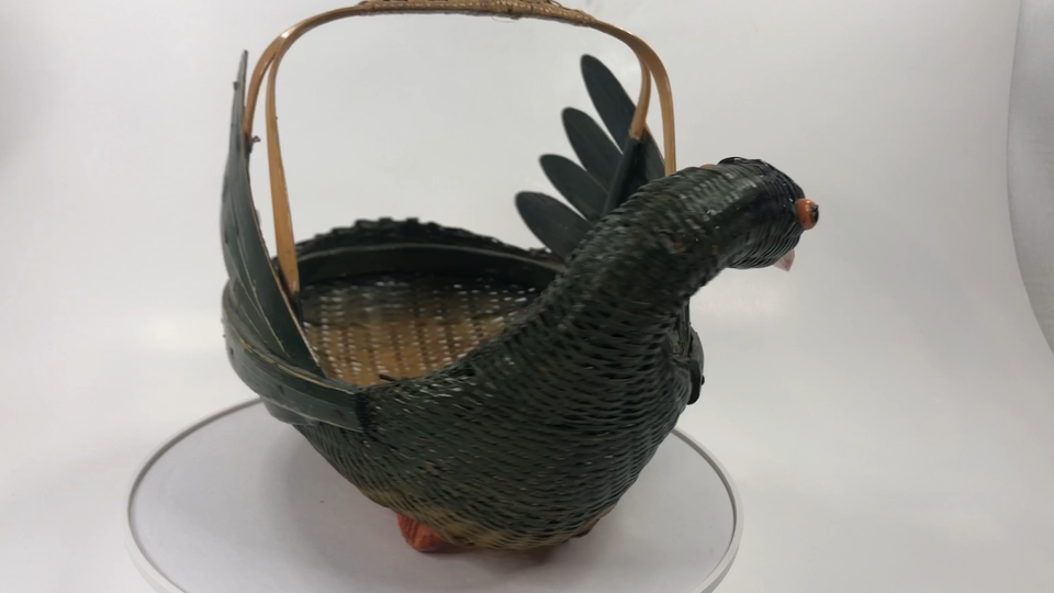 Vtg Zhejiang Small Goose Duck Basket Bamboo Rattan Wicker Handicrafts ...