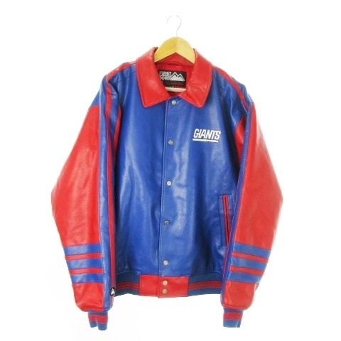 First Down NFL NY Giants Leather Jacket Padded Zip-Up Bicolor XL Blue ...