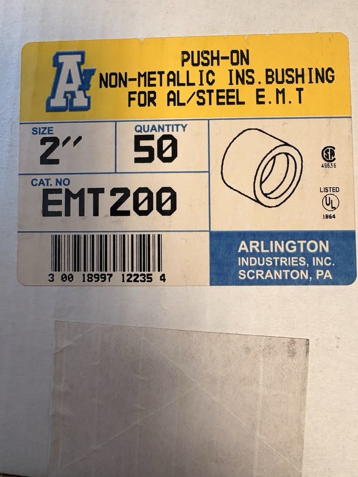 Arlington EMT200, 2", White Plastic, Push-On EMT Conduit Bushing, Box ...