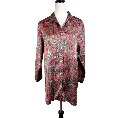 Vintage Victoria's Secret XS Red Green Gold Paisley Satin Shirt Dress ...