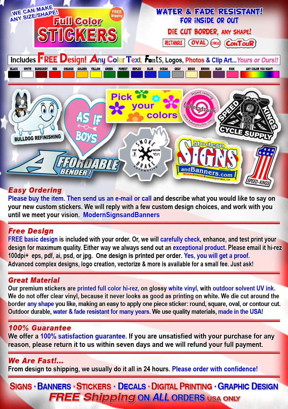 80 3x5 Custom Printed Full Color Outdoor Vinyl Car Bumper Sticker Decal ...