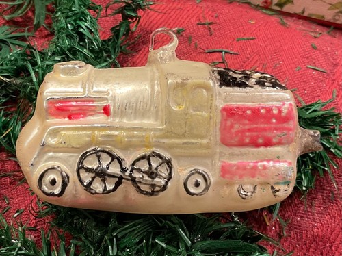 ANTIQUE GERMAN BLOWN GLASS LOCOMOTIVE TRAIN CHRISTMAS ORNAMENT W ...