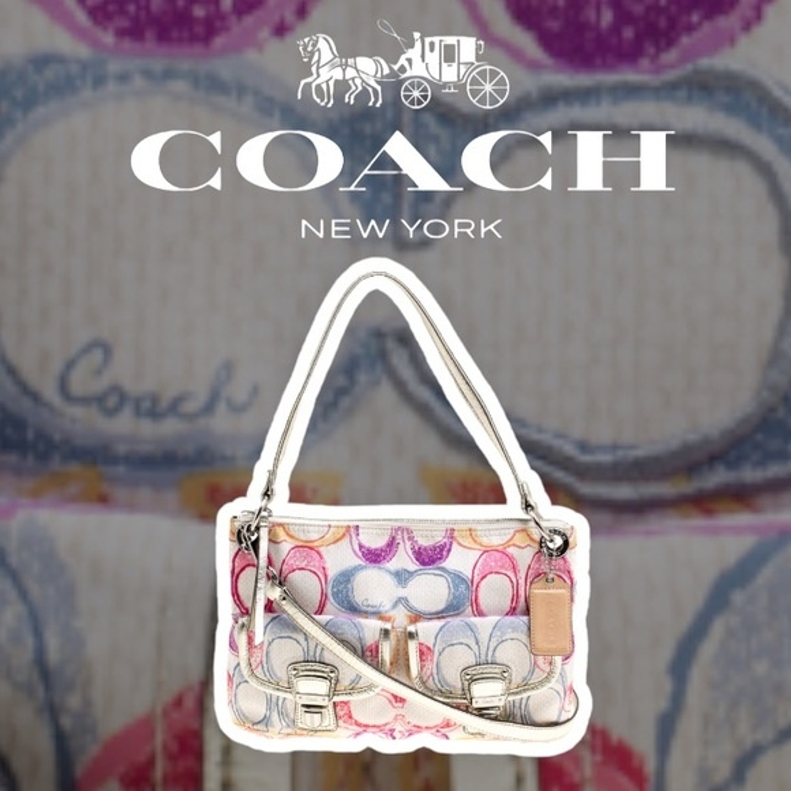 Coach Multicolor Signature Canvas Shoulder Bag - Gem