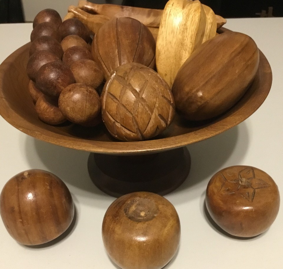 Vintage Wooden Fruit Centerpiece Bowl with Carved Fruit | eBay