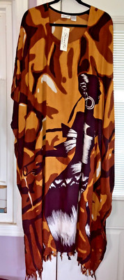 NEW SANTE 100% RAYON 3X MUMU KAFTAN CAFTAN HOUSE DRESS BLACK BROWN GOLD ...