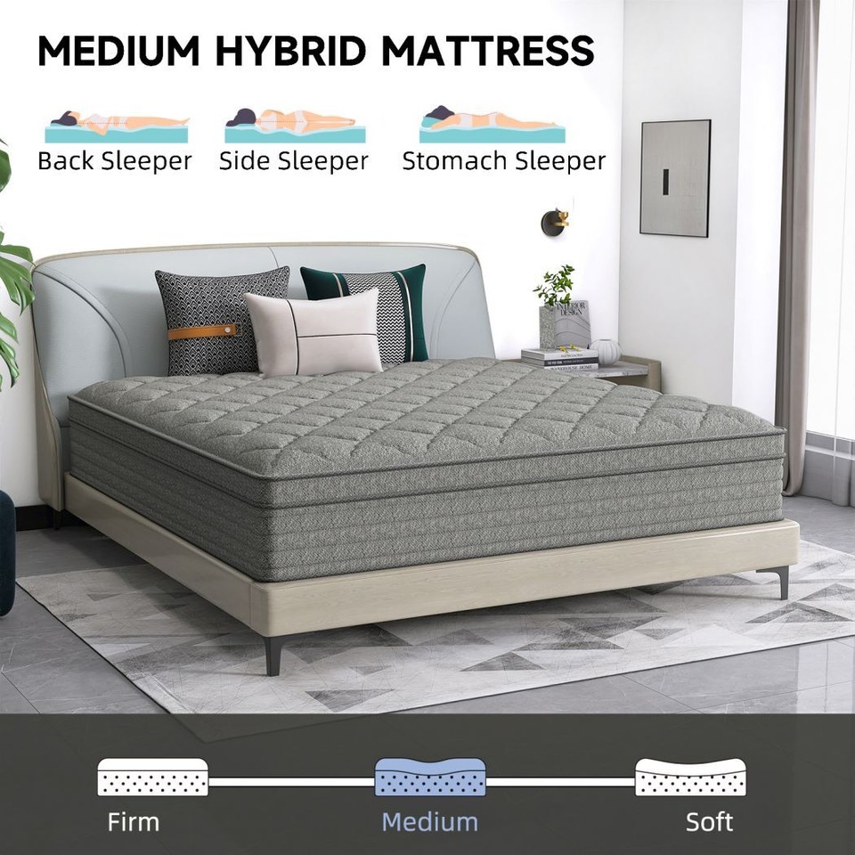 12/14 Inch Memory Foam Mattress Hybrid Spring Twin Full Queen King Bed ...