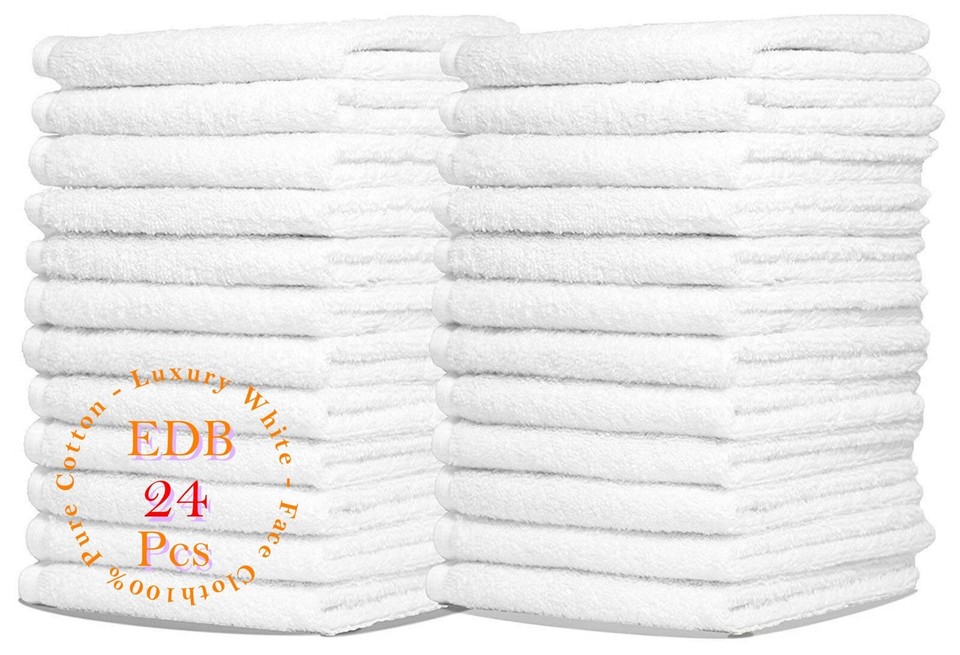 100X White Face Cloths Towels Flannels 100% Cotton Bulk Hotel Quality ...