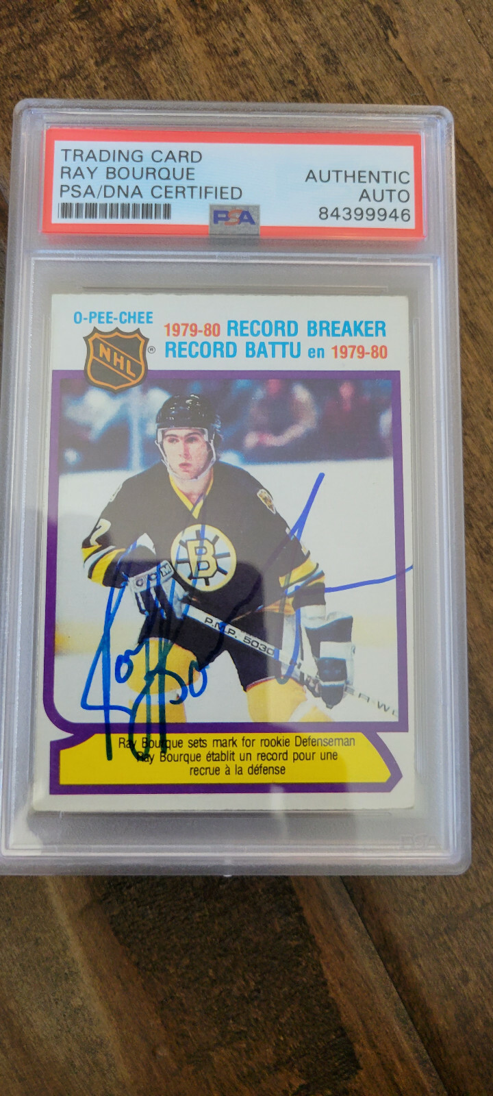 1980-81 OPC SIGNED AUTO ROOKIE RECORD BREAKER CARD RAY BOURQUE BRUINS ...