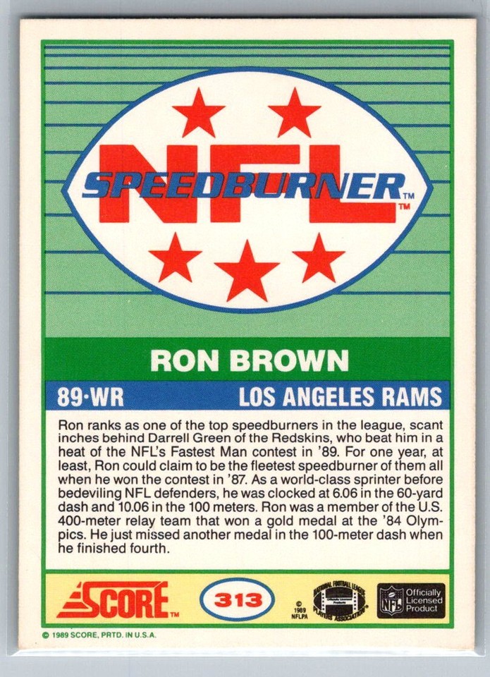 1989 Score SpeedBurner #313 Ron Brown Los Angeles Rams Football Card | eBay