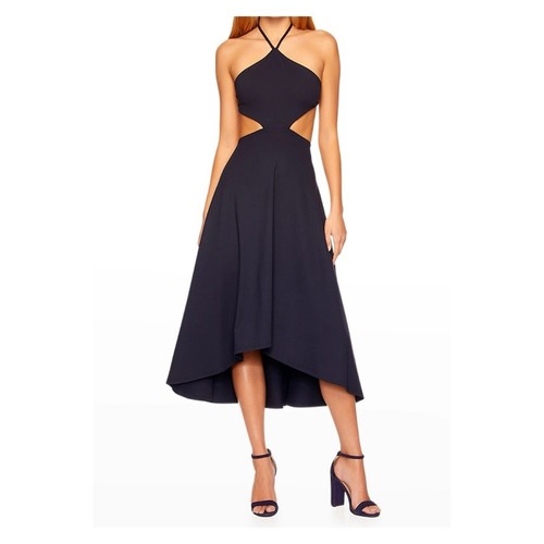 Susana Monaco Women's Cut Out Waist High Low Midi Halter Dress L Blue ...