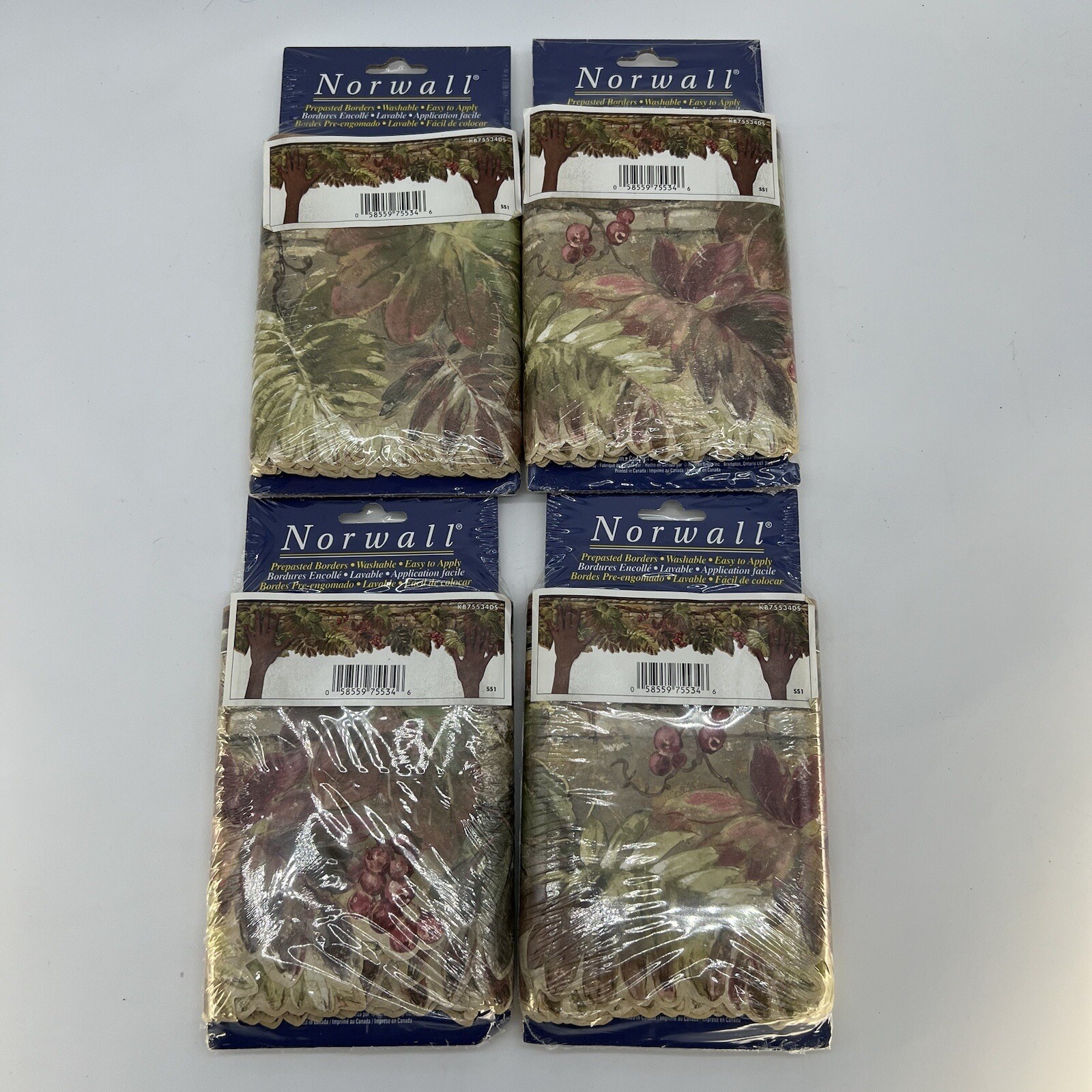 4 VTG Norwall Pre pasted Wallpaper Border Scalloped Grape Vine 5Yds X 6 ...