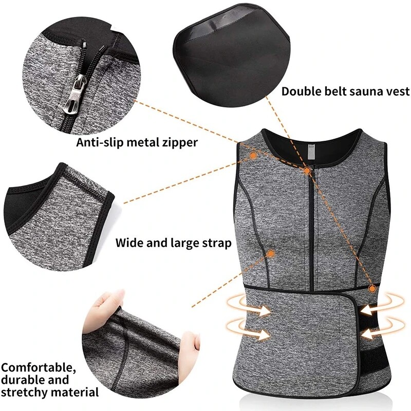 Men Sauna Sweat Vest Shirt Body Shaper Waist Trainer Fat Burn Tank Top ...