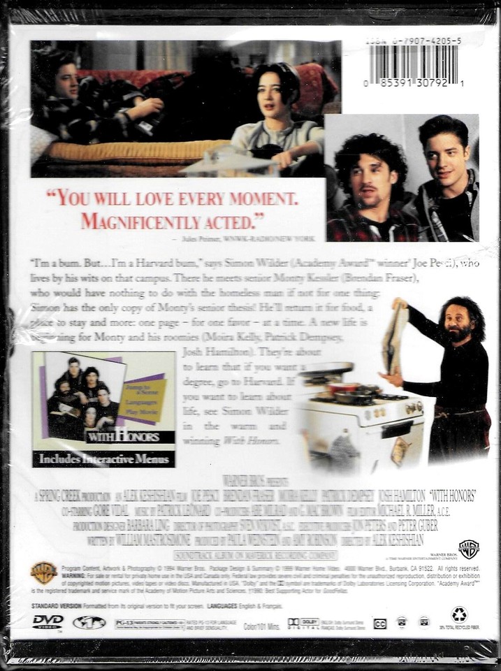 With Honors DVD 1999 Joe Pesci, Brendan Fraser Snapcase Sealed Please ...