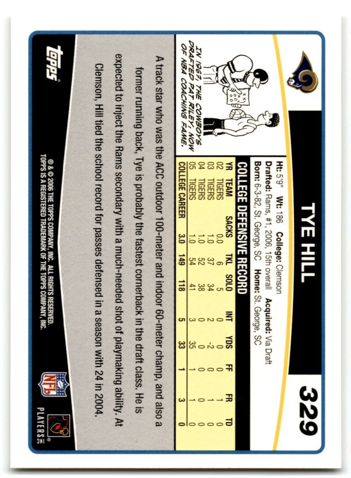 2006 Topps Tye Hill Rookie St. Louis Rams #329 | eBay
