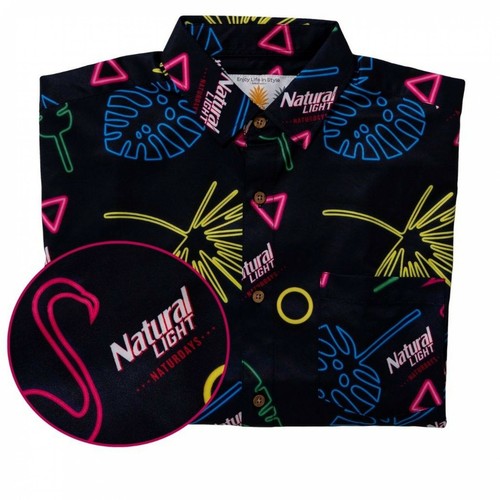 Natural Light Naturdays Retro Tropical Bros. Hawaiian Shirt Black | eBay