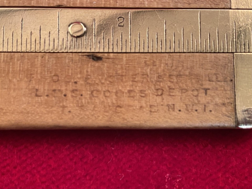 ANTIQUE WOOD & BRASS SLIDING RULE WOODEN RULER CALLIPER L.M.S. GOODS ...