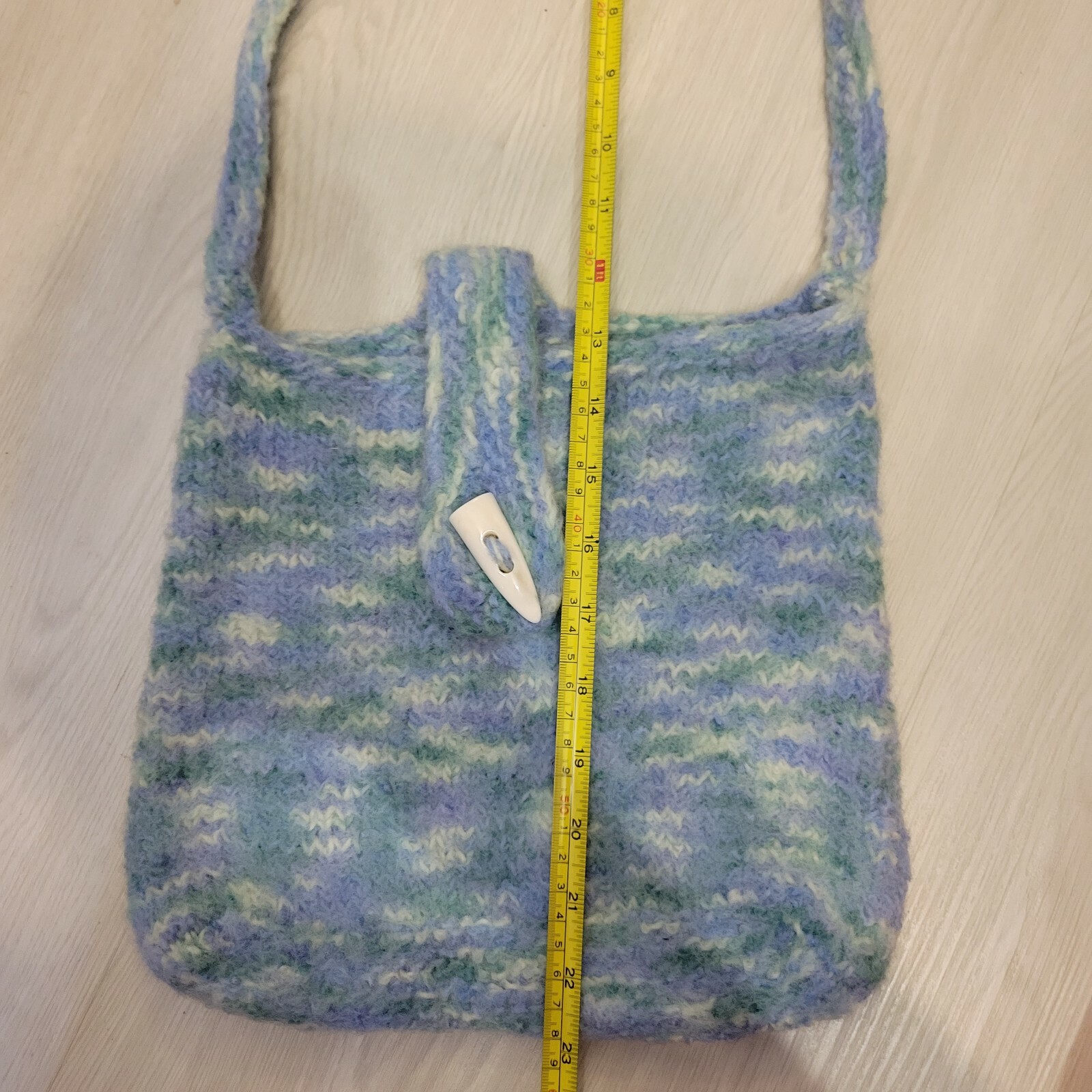 Blue Green Knitted Crochet Purse Handbag 10x10 Inches Bohemian Boho ...