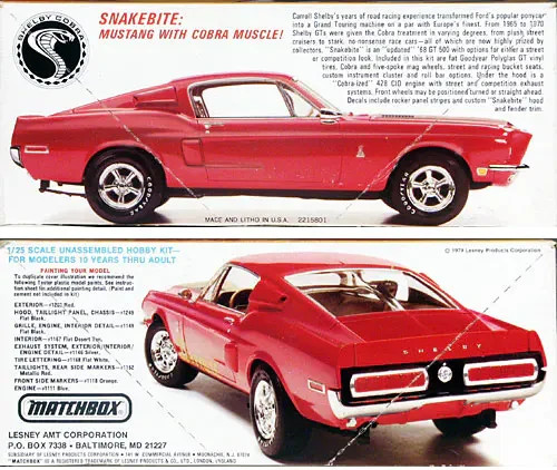 AMT 1/25 1968 FORD MUSTANG SNAKE BITE SHELBY GT 500 | eBay