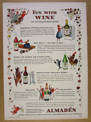 1958 Almaden Wines sherry rose chardonnay cabernet champagne vintage ...