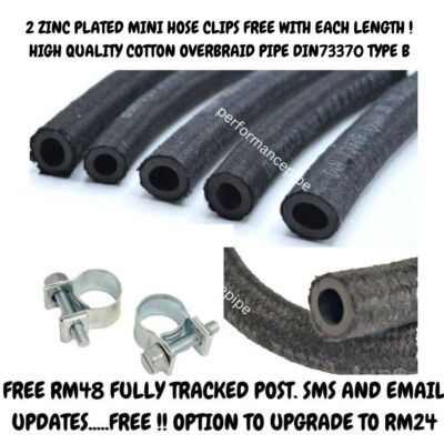 COTTON BRAIDED RUBBER FUEL HOSE PIPE VACUUM LINE UNLEADED PETROL DIESEL ...