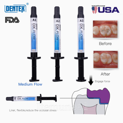 DENTEX DX.FLOW Dental Flowable Light Cure Composite Resin 3g/Kit Medium ...