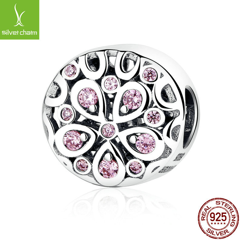 Authentic 925 Sterling Pink CZ Flower Bead Charm fit Women DIY Silver ...
