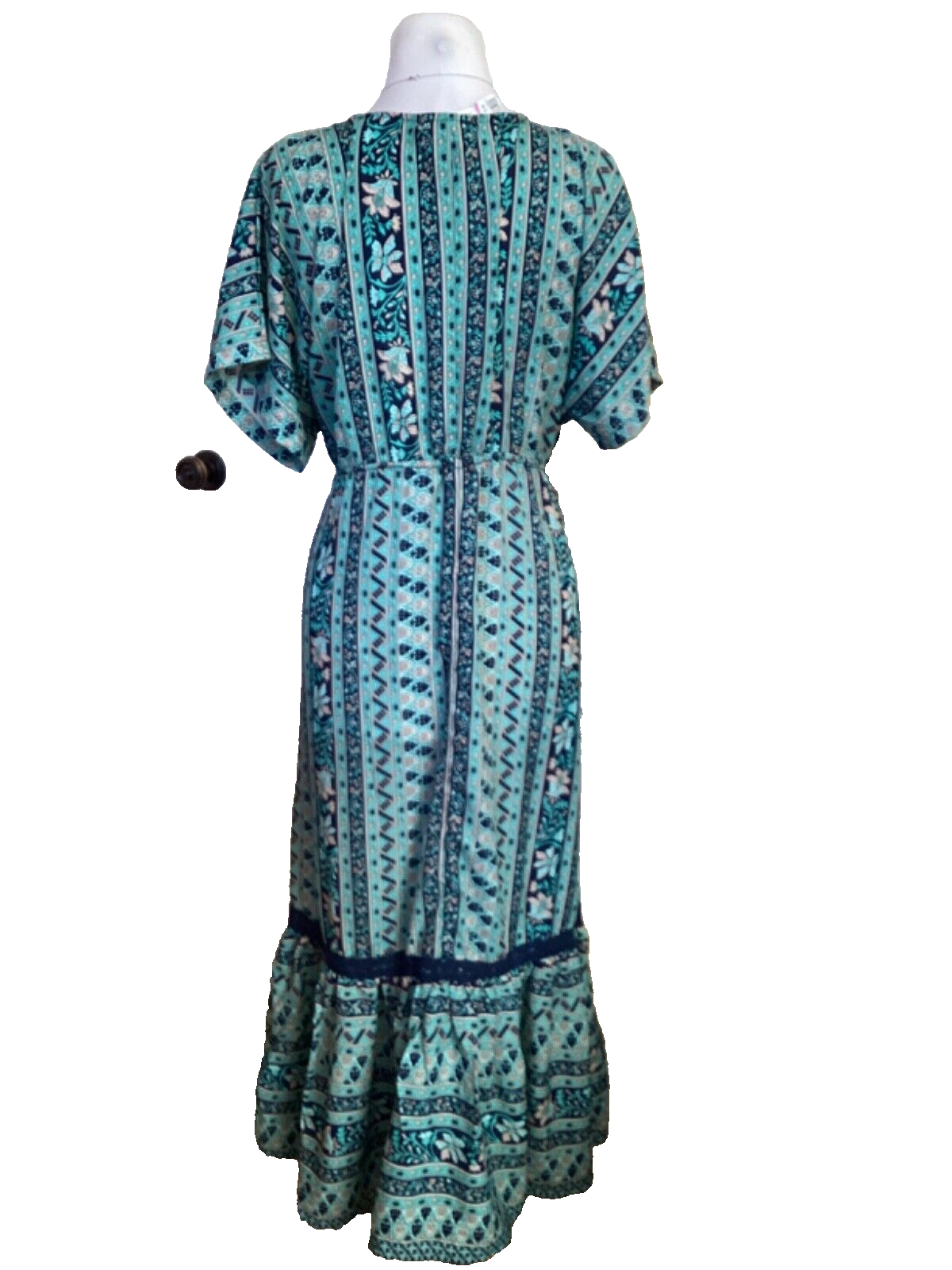 🌈 BOEMO- GROOVY BLUE GREEN FLORAL STRIP TIERED PRAIRIE MAXI DRESS - NWT ...